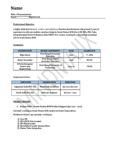 oracle fusion hcm sample resume 3 pdf