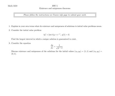 Solved Math 3410 Hw 5 Existence And Uniqueness Theorems