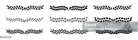 검은 월계수 가지 세트입니다 꽃 장식 칸막이 컬렉션 빈티지 월계관 손으로 그린 벡터 월계수 잎 장식 요소 나뭇잎 소용돌이 수상 아이콘 벡터 일러스트 레이 션 금 금속에 대한