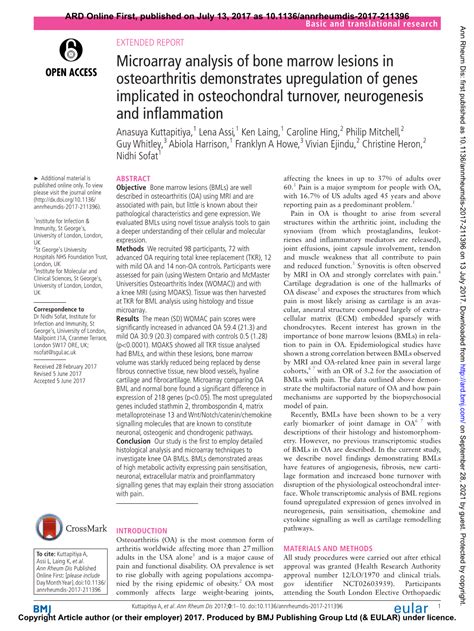 Microarray Analysis Of Bone Marrow Lesions In Osteoarthritis Docslib