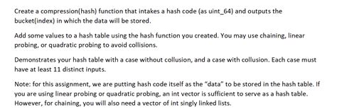 Solved Create A Compressionhash Function That Intakes A
