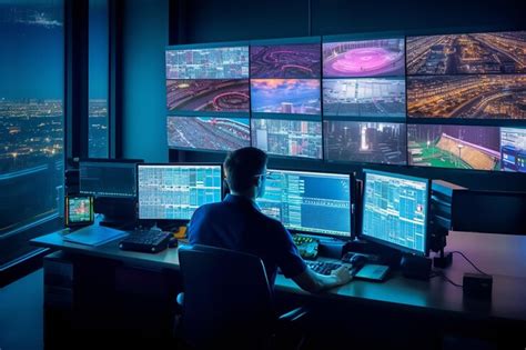 Premium Ai Image Modern Control Room With Multiple Screens Displaying Realtime Logistics Data