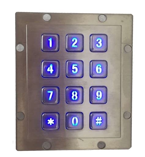 IP Water Proof Stainless Steel Industrial Metal Keypad With X Numeric Keys And Blue LED