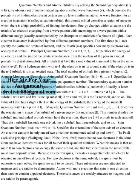 Quantum Numbers And Atomic Orbitals By Solving T Pdf