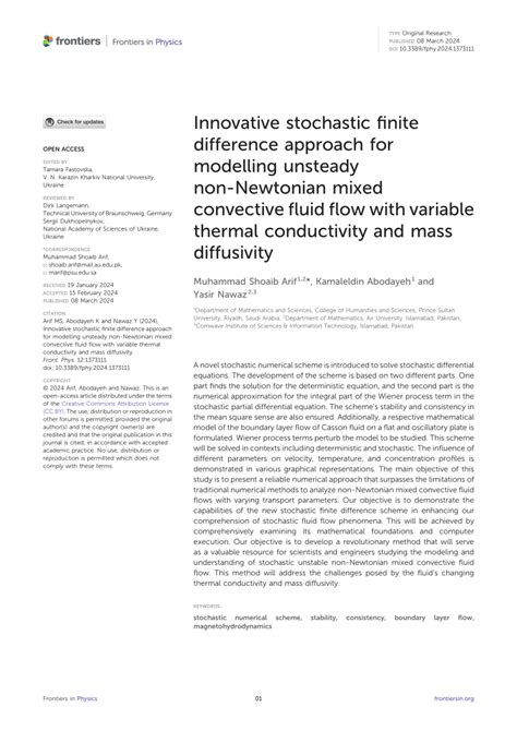 Pdf Innovative Stochastic Finite Difference Approach For Modelling Unsteady Non Newtonian