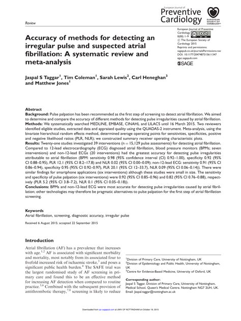Pdf Accuracy Of Methods For Detecting An Irregular Pulse And Suspected Atrial Fibrillation A