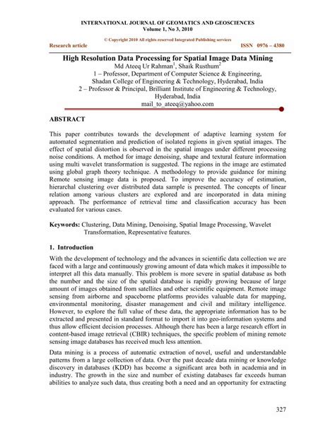 pdf high resolution data processing for spatial image data mining