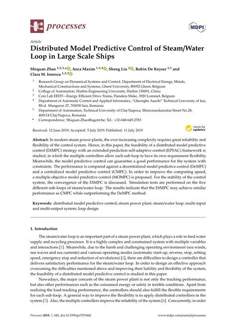 Pdf Distributed Model Predictive Control Of Steamwater Loop In Large Scale Ships