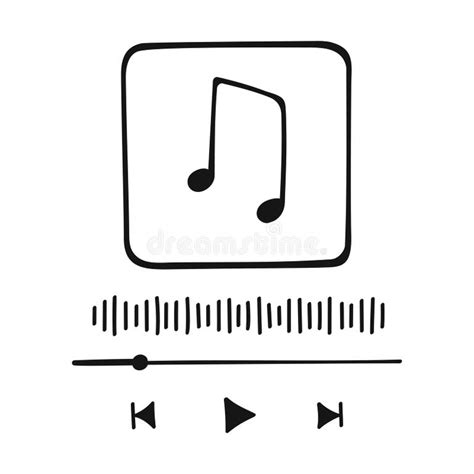 Music Player Interface In Doodle Style With Buttoms Loading Bar Sound Wave Sign And Frame For
