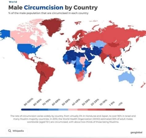 World Male Circumcision By Country Of The Male Population That Are