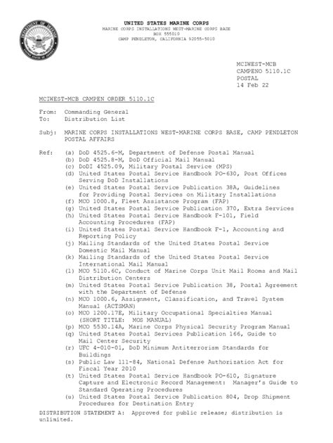 Fillable Online Mciwest Mcb Campeno 51101c Postal 14 Feb 22 Mciwest Fax Email Print Pdffiller