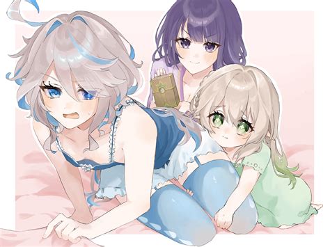 Raiden Shogun Furina And Nahida Genshin Impact Drawn By