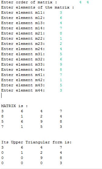 Java Programs Java Pogram To Find The Upper Triangular Form For A Given Matrix