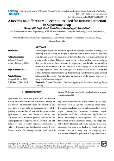 Pdf A Review On Different Ml Techniques Used For Disease Detection In Sugarcane Crop