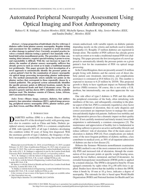 Pdf Automated Peripheral Neuropathy Assessment Using Optical Imaging And Foot Anthropometry