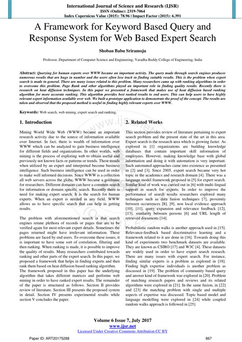 pdf a framework for keyword based query and response system for web based expert search