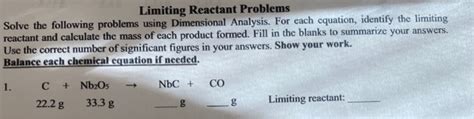 Solved Limiting Reactant Problems Solve The Following