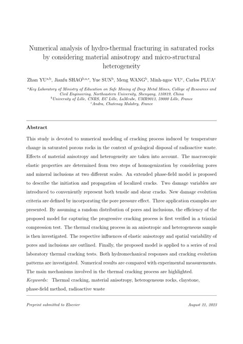 Pdf Numerical Analysis Of Hydro Thermal Fracturing In Saturated Rocks