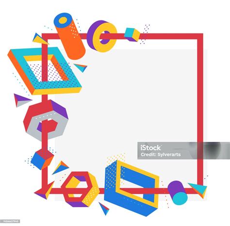 밝은 화려하고 긍정적 인 3d 디자인 요소는 흰색 배경 상자 및 실린더 및 기타 모양에 격리 된 벡터 프레임간단한 세련된 테두리