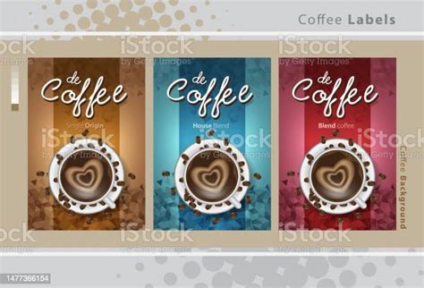 커피 콩 레이블의 벡터 집합입니다 다른 색 배경에 커피 컵이 있는 커피 라벨 초콜릿에 대한 스톡 벡터 아트 및 기타 이미지 초콜릿 포장 0명 Istock