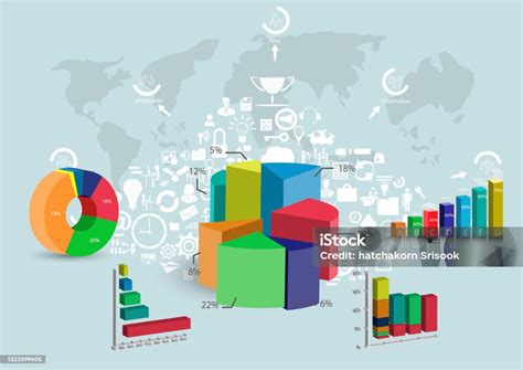 그래프 차트 퍼센트 3d 및 아이콘 성공을위한 배경 계획 비즈니스 데이터 창의성 스타일 현대 아이디어 및 개념 일러스트 레이션 벡터 3차원 형태에 대한 스톡 벡터 아트 및