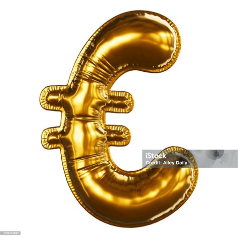 사실적인 금색 글꼴 3d 렌더링 통화 기호 유로 팽창 풍선 금박 편지 흰색 배경에 고립된 그림입니다 풍선에 대한 스톡 사진 및 기타 이미지 Istock