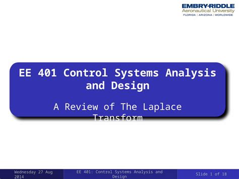 Ppt Ee 401 Control Systems Analysis And Design A Review Of The Laplace Transform Wednesday 27