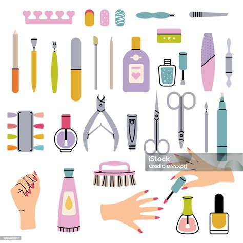 매니큐어 살롱 아이템 여성 헤어 스타일 핀셋 벡터 컬렉션을위한 미용실에서 폴란드어 손톱 페디큐어 도구 매니큐어 미용술에 대한