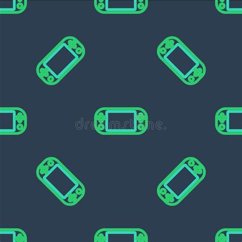 Line Portable Video Game Console Icon Isolated Seamless Pattern On Blue Background Gamepad Sign