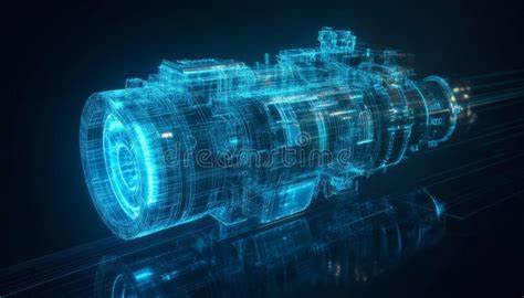 Holographic Electric Engine Projection With Detailed Wireframe And
