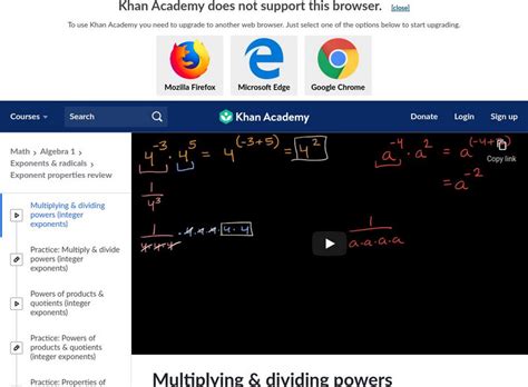 Khan Academy Algebra I Multiplying And Dividing Powers Integer