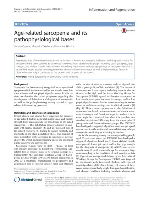 Pdf Age Related Sarcopenia And Its Pathophysiological Bases