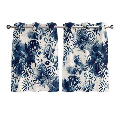 Blue Tie Dye Kitchen Curtains Window Panels Vintage Rustic Abstract