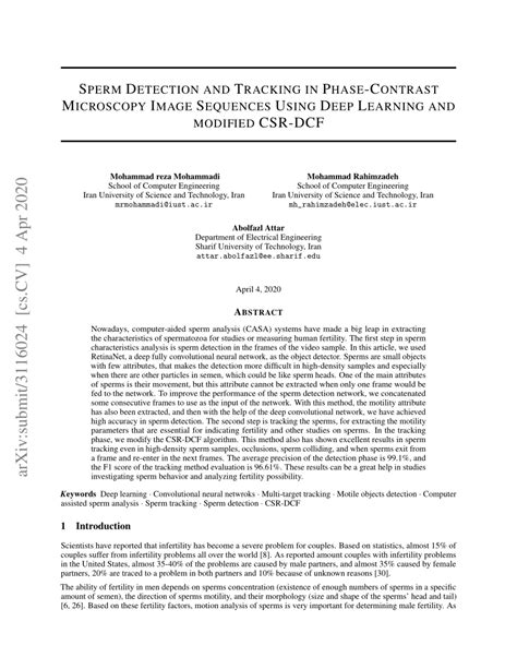 Pdf Sperm Detection And Tracking In Phase Contrast Microscopy Image Sequences Using Deep