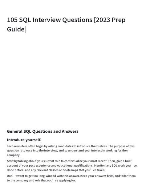 105 Sql Interview Questions 2023 Prep Guide Pdf Relational