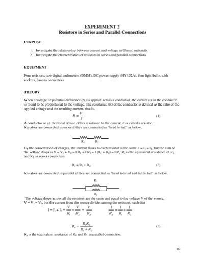 EXPERIMENT Resistors In Series And Parallel Connections