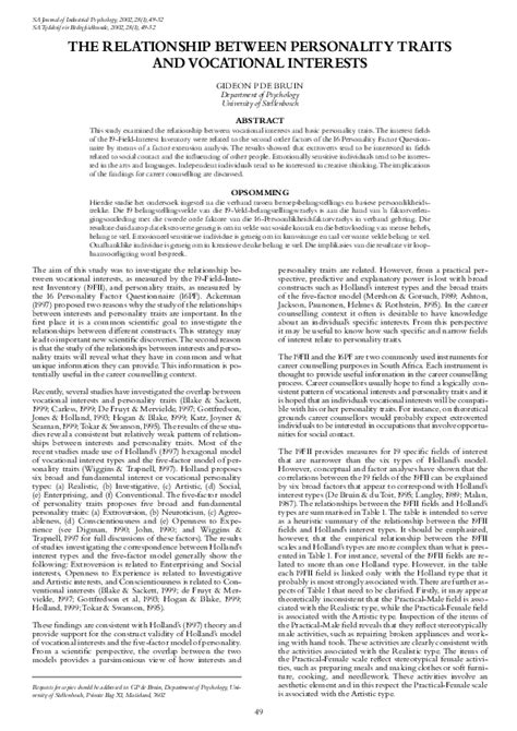 Pdf The Relationship Between Personality Traits And Vocational Interests