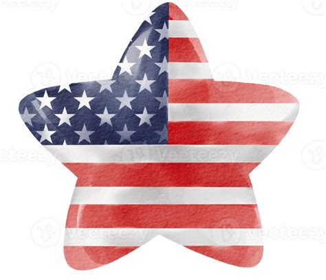 Hand Painted Usa Flag Star Watercolor Brush Paint Isolate On Png
