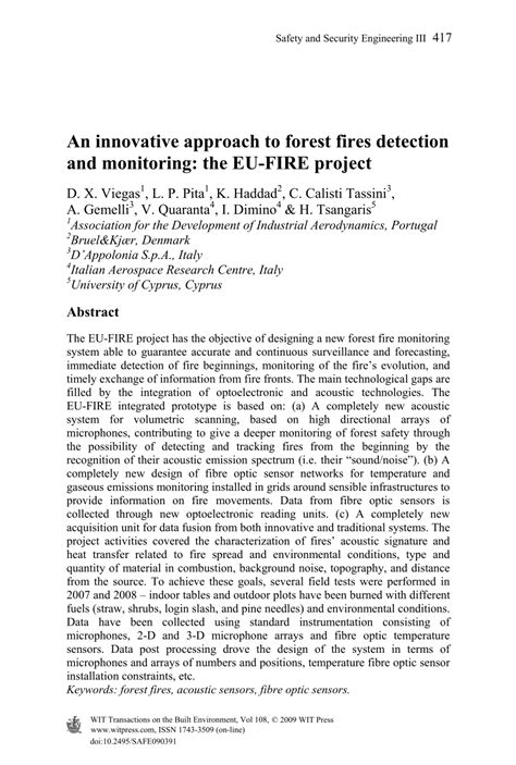 Pdf An Innovative Approach To Forest Fires Detection And Monitoring The Eu Fire Project