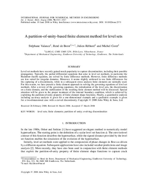 Pdf A Partition Of Unity Based Finite Element Method For Level Sets