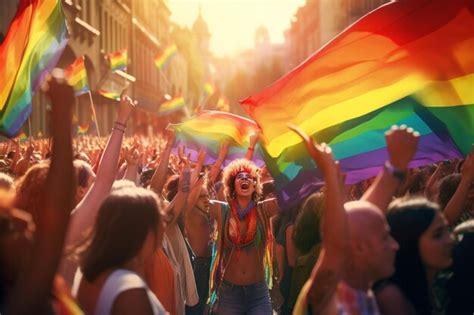 Premium Photo Lgbtq Pride Parade With Vibrant Rainbow Flags Generative Ai