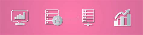 set paper cut pie chart infographic server security with padlock and financial growth icon