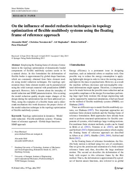 Pdf On The Influence Of Model Reduction Techniques In Topology