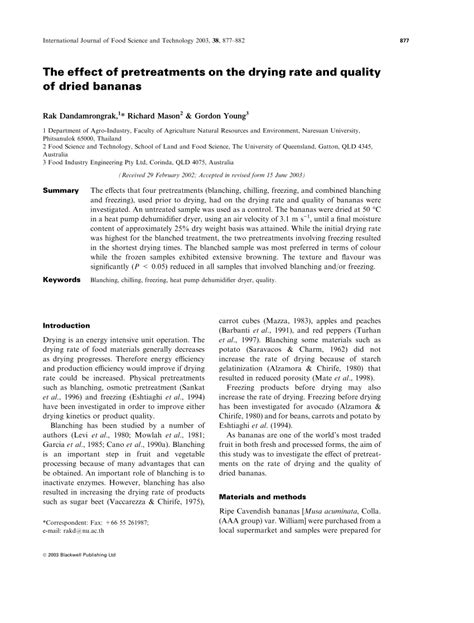 Pdf The Effect Of Pretreatments On The Drying Rate And Quality Of Dried Bananas