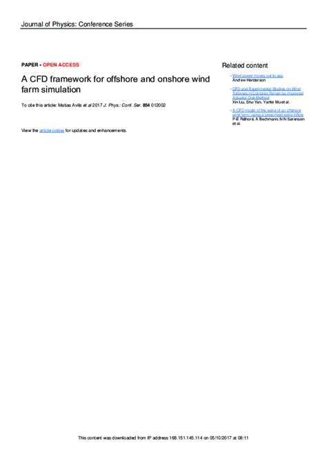 Pdf A Cfd Framework For Offshore And Onshore Wind Farm Simulation
