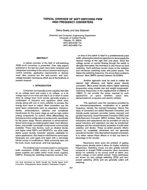 Pdf Topical Overview Of Soft Switching Pwm High Frequency Converters