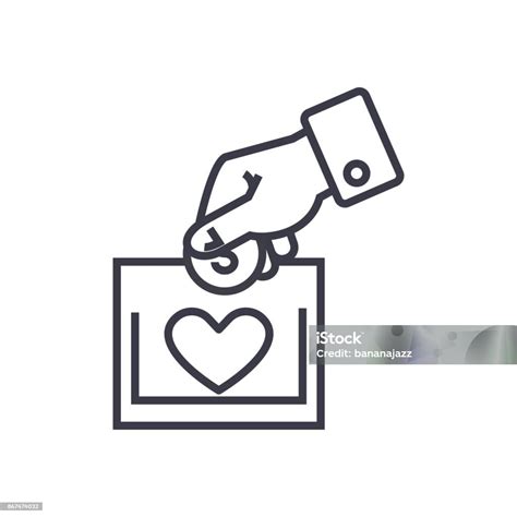 자선 및 기부 개념 벡터 선 아이콘 기호 부호 고립 된 배경 그림 Charitable Foundation에 대한 스톡 벡터 아트 및 기타 이미지 Charitable