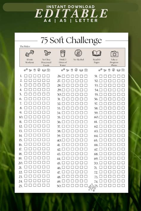 Editable 75 Soft Challenge Tracker Habit Checklist Pdf Etsy Habit Tracker Planner