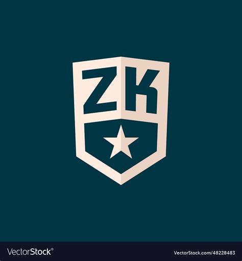 Initial Zk Logo Star Shield Symbol With Simple Vector Image