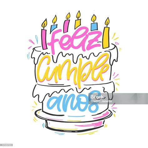 스페인어로 된 생일 축하 라벨 귀여운 손으로 그린 낙서 편지 엽서 티셔츠 디자인 머그 프린트 초대장을 위한 레터링 T 셔츠에 대한 스톡 벡터 아트 및 기타 이미지 Istock